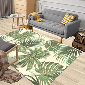 Sertiony Modern Area Rug Washable Area Rug 5X7 Feet Palm Trees Tropical Leaves Monstera Leaf Summer Pattern Background Botanical Decoration Living Room Bathroom Bedroom