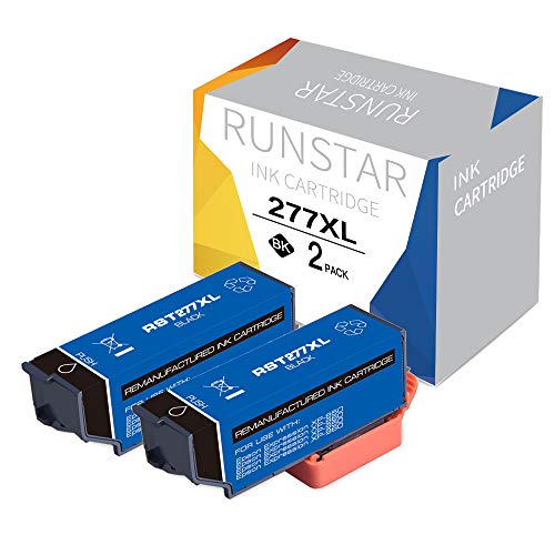 Run Star 2 Pack 277XL Black Remanufactured Ink Cartridge Replacement for Epson 277XL 277 T277XL High Capacity use for Epson Expression XP-850 XP-860 XP-950 XP-960 Printer (2 Black)