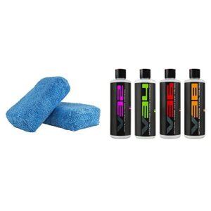 chemical guys gap_vkit_16 v line polish and compound kit (16 fl. oz) (4 items) and mic_292_02 premium grade microfiber applicator, blue (pack of 2)