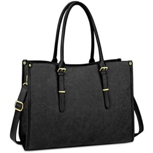 laptop bag for women 15.6 inch waterproof lightweight leather laptop tote bag womens professional business office work bag briefcase computer bag shoulder handbag black