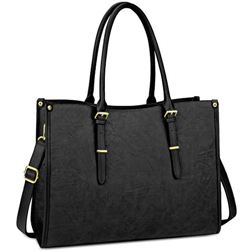 Laptop Bag for Women 15.6 Inch Waterproof Lightweight Leather Laptop Tote Bag Womens Professional Business Office Work Bag Briefcase Computer Bag Shoulder Handbag Black