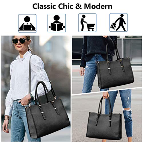 Laptop Bag for Women 15.6 Inch Waterproof Lightweight Leather Laptop Tote Bag Womens Professional Business Office Work Bag Briefcase Computer Bag Shoulder Handbag Black