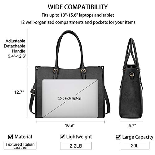 Laptop Bag for Women 15.6 Inch Waterproof Lightweight Leather Laptop Tote Bag Womens Professional Business Office Work Bag Briefcase Computer Bag Shoulder Handbag Black