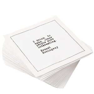 five star napkins drinking quotes, white cotton cocktail napkins, beverage napkins, bar napkins, cloth napkins, party napkins, events, holidays, weddings, birthdays, disposable, 4.5" x 4.5"- (50x)