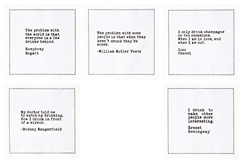 Five Star Napkins Drinking Quotes, White Cotton Cocktail Napkins, Beverage Napkins, Bar Napkins, Cloth Napkins, Party Napkins, Events, Holidays, Weddings, Birthdays, Disposable, 4.5" x 4.5"- (50x)