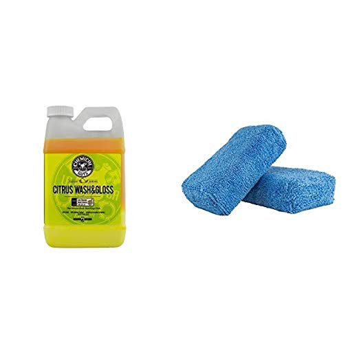 Chemical Guys CWS_301 Citrus Wash and Gloss (64 oz), 64. Fluid_Ounces and MIC_292_02 Premium Grade Microfiber Applicator, Blue (Pack of 2)