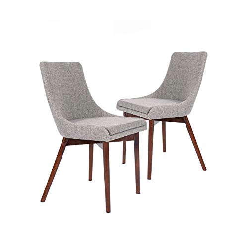 CangLong Upholstered Fabric Chairs and Solid Wood Legs for Kitchen Dining Bedroom Living Room, Set of 2, Grey