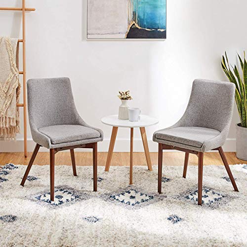 CangLong Upholstered Fabric Chairs and Solid Wood Legs for Kitchen Dining Bedroom Living Room, Set of 2, Grey