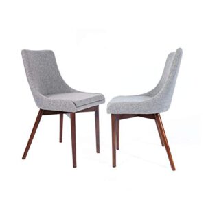 CangLong Upholstered Fabric Chairs and Solid Wood Legs for Kitchen Dining Bedroom Living Room, Set of 2, Grey