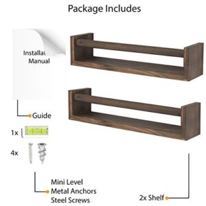 Wallniture Utah Wall Mount Kids Bookshelf Nursery Decor Floating Wall Shelf Photo Display Multiuse Toy Storage Organizer Burnt Wash Brown Set of 2