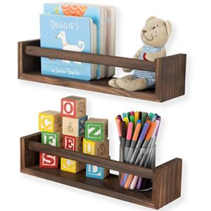 Wallniture Utah Wall Mount Kids Bookshelf Nursery Decor Floating Wall Shelf Photo Display Multiuse Toy Storage Organizer Burnt Wash Brown Set of 2