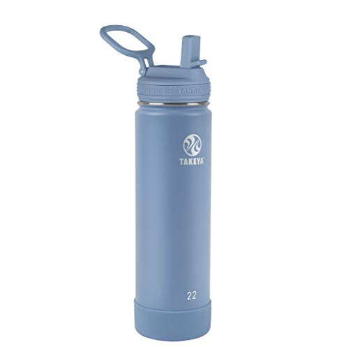 Takeya Actives Insulated Stainless Steel Water Bottle with Straw Lid, 24 Ounce, Bluestone