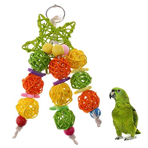 N/ hfjeigbeujfg Bird Toy,Parrot Cage Chewing Toys Wood Stars Rattan Balls Pet Bird Cockatoo Parrot Hanging Chewing Toy - Random Color