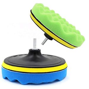 Polishing Pads,7 Pcs 7" Polishing Waxing Buffing Sponge Pads Kit Compound Car Polisher with Woolen Buffer and Adhesive Backer Pad for Auto Car Polisher Cleaning Vehicle Wash