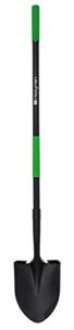 hooyman digging shovel with heavy duty carbon steel head construction, ergonomic no-slip h-grip, oversized steps, and serrated blades for gardening, land management, yard work, farming and outdoors