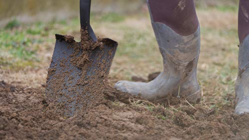 Hooyman Digging Shovel with Heavy Duty Carbon Steel Head Construction, Ergonomic No-Slip H-Grip, Oversized Steps, and Serrated Blades for Gardening, Land Management, Yard Work, Farming and Outdoors