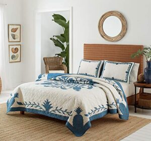 tommy bahama - queen quilt, cotton lightweight bedding, pre-washed for added softness (aloha pineapple blue, queen)