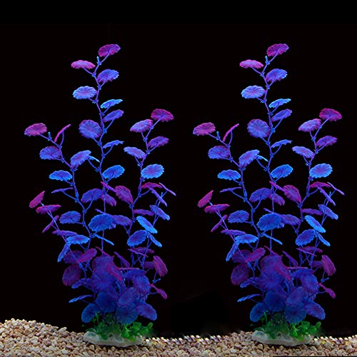 2Pcs Aquarium Decorations Artificial Plants for Fish Tank,12 inches,Safe for All Fish (AL68 Purple 2 Pcs)