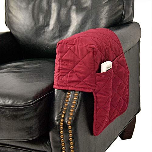 Home-X Left Couch Armrest Cover with 2 Storage Pockets, Sofa or Loveseat Organizer, Burgundy, 9 ½” L x 5” W