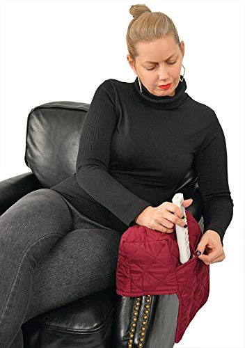 Home-X Left Couch Armrest Cover with 2 Storage Pockets, Sofa or Loveseat Organizer, Burgundy, 9 ½” L x 5” W