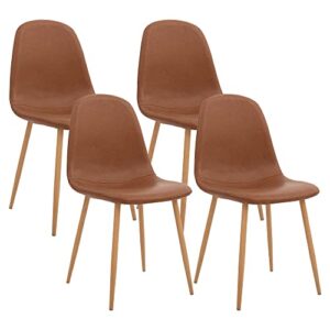 canglong washable pu cushion seat back, mid century metal legs for kitchen dining room side chair, set of 4, brown