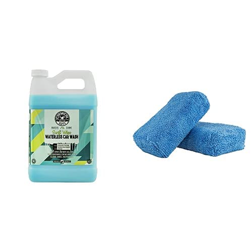 Chemical Guys CWS209 Swift Wipe Waterless Car Wash, 128. Fluid_Ounces and MIC_292_02 Premium Grade Microfiber Applicator, Blue (Pack of 2)