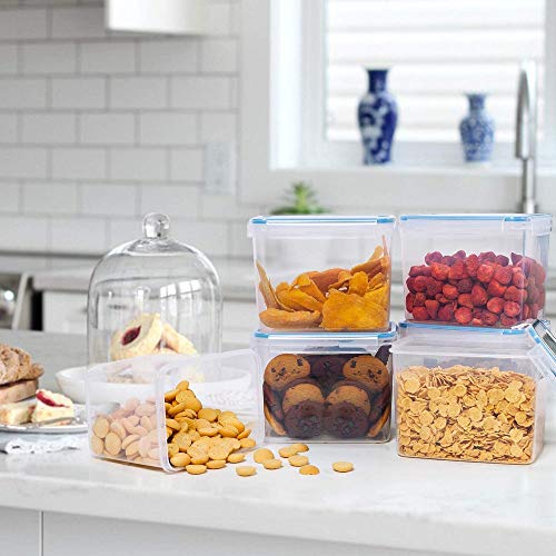 Airtight Food Storage Containers with Lids- HOOJO 6 Pcs (3.3QT / 3.6L) Plastic Containers for Flour, Cereal and Bulk Dry Food, BPA Free Storage Containers for Kitchen Pantry and Snacks, Blue