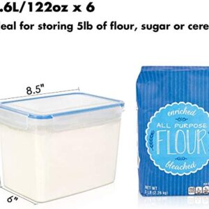 Airtight Food Storage Containers with Lids- HOOJO 6 Pcs (3.3QT / 3.6L) Plastic Containers for Flour, Cereal and Bulk Dry Food, BPA Free Storage Containers for Kitchen Pantry and Snacks, Blue