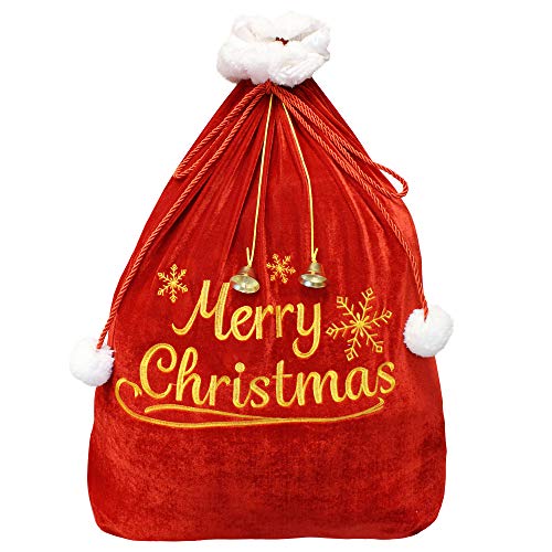 JOYIN Christmas Santa Sack with Cord Drawstring (31" x 27") for Indoor Xmas Give Decoration, Holiday Gift Décor, Giant Presents Gifts Wrap.