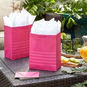 Hallmark 11" Large Pink Gift Bags (Pack of 3 Bags, Stripes) for Birthdays, Mother's Day, Valentine's Day, Baby Showers, Bridal Showers, Bridesmaids Gifts, Bachelorette Parties