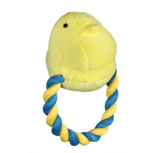 peeps for pets plush chick rope pull toy for dogs squeaker dog toy, yellow/blue | soft and cute, plush squeaky dog chew toy with rope to add to dog toy bin 6 inch