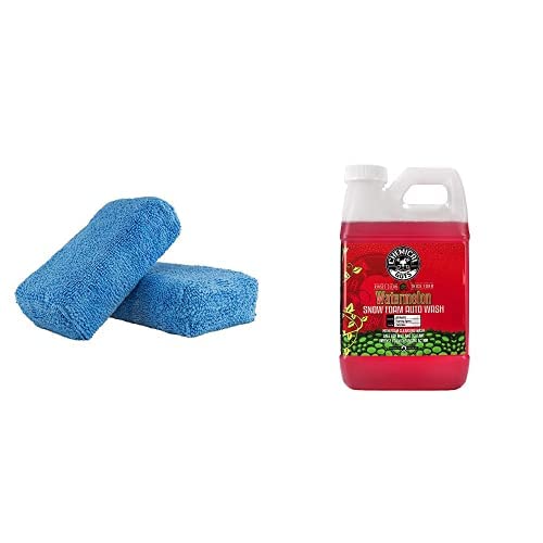 Chemical Guys CWS20864 Watermelon Snow Foam Cleanser, 64. Fluid_Ounces and MIC_292_02 Premium Grade Microfiber Applicator, Blue (Pack of 2)