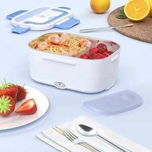 Nifogo Electric Lunch Box Portable 3 In 1 Food Warmer for Car Food Heater 12V 24V 110V 3 in1 Portable Microwave for Car and Home with Detachable 304 Stainless Steel Container and Spoon