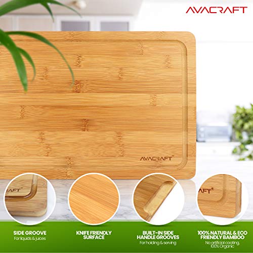 AVACRAFT Large Organic Bamboo Cutting Board, Large Cutting Board for kitchen, Best Chopping Board for Vegetables, Meat, Cheese, Butcher Block. Ideal Cutting Boards for Kitchen (16X10 Rectangular)