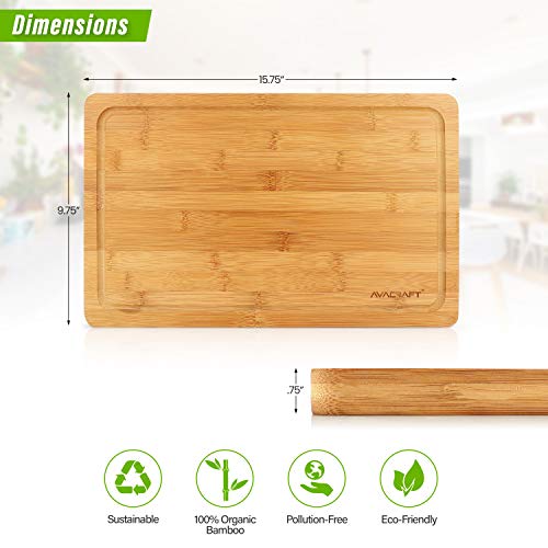 AVACRAFT Large Organic Bamboo Cutting Board, Large Cutting Board for kitchen, Best Chopping Board for Vegetables, Meat, Cheese, Butcher Block. Ideal Cutting Boards for Kitchen (16X10 Rectangular)