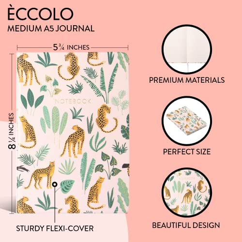 Eccolo Medium Lined Journal Notebook, Flexible Cover, A5 Writing Journal, 256 Ruled Ivory Pages, Ribbon Bookmark, Lay Flat, Notebook for Work or School, Cheetah (5.75-x-8.25 inches)