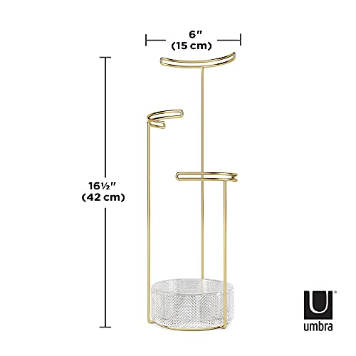 Umbra Tesora 3-Tier Jewelry Stand, Earring Holder, Accessory Organizer and Display, Glass/Brass