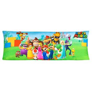 franco kids bedding super soft microfiber zippered body pillow cover, 54 in x 20 in, super mario