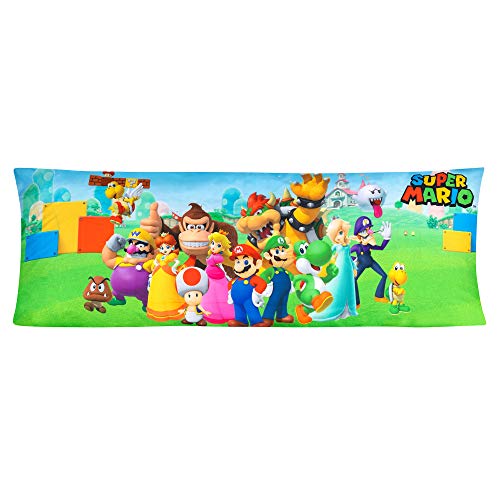 Franco Kids Bedding Super Soft Microfiber Zippered Body Pillow Cover, 54 in x 20 in, Super Mario