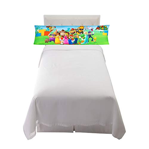 Franco Kids Bedding Super Soft Microfiber Zippered Body Pillow Cover, 54 in x 20 in, Super Mario