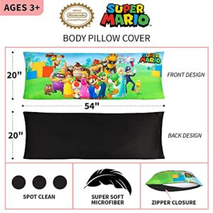 Franco Kids Bedding Super Soft Microfiber Zippered Body Pillow Cover, 54 in x 20 in, Super Mario