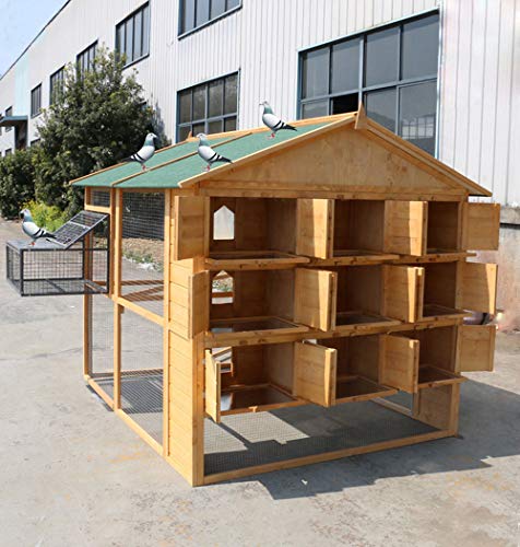 MYES Pigeon Shed, Large Wooden Loft Solid Dove House, Outdoor Pigeon Cage for Household Breeding (9-Nest Box W/Jumping Cage)