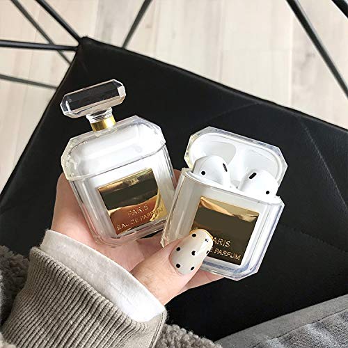 2020 Perfume Bottle Silicone Case for airpods case Earphone Protective Cover Bluetooth Wireless Earphone Case Charging Box case-White with Chain-