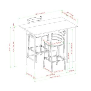 Walker Edison AZW48LNSB3PGW 3 Piece Drop Leaf Counter Table Dining Set with Storage, 48", Grey Wash