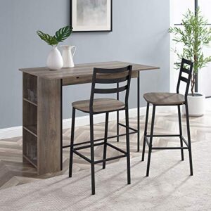 walker edison azw48lnsb3pgw 3 piece drop leaf counter table dining set with storage, 48", grey wash