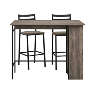 Walker Edison AZW48LNSB3PGW 3 Piece Drop Leaf Counter Table Dining Set with Storage, 48", Grey Wash