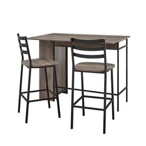 Walker Edison AZW48LNSB3PGW 3 Piece Drop Leaf Counter Table Dining Set with Storage, 48", Grey Wash