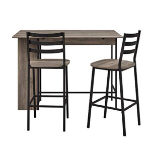 Walker Edison AZW48LNSB3PGW 3 Piece Drop Leaf Counter Table Dining Set with Storage, 48", Grey Wash