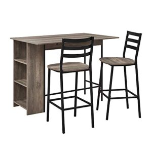 Walker Edison AZW48LNSB3PGW 3 Piece Drop Leaf Counter Table Dining Set with Storage, 48", Grey Wash