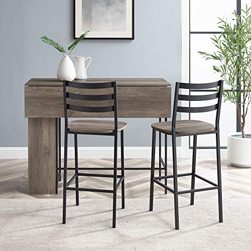 Walker Edison AZW48LNSB3PGW 3 Piece Drop Leaf Counter Table Dining Set with Storage, 48", Grey Wash